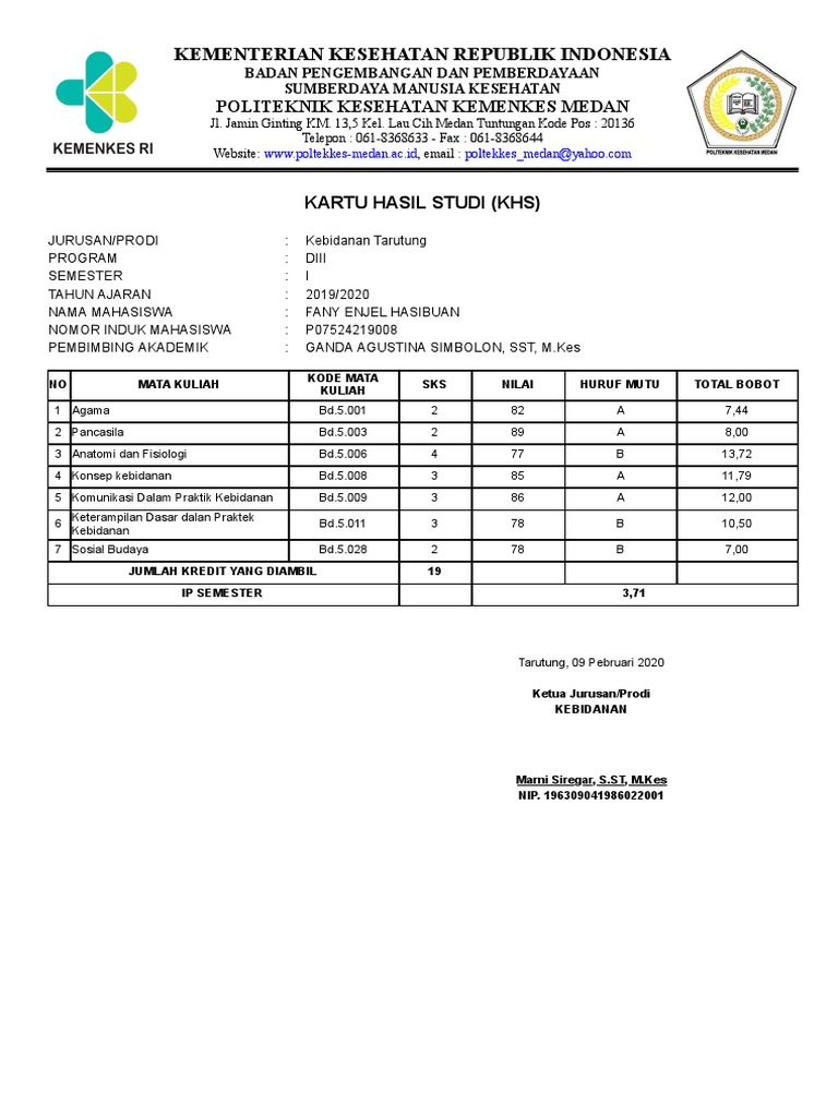 KHS Mahasiswa - Sistem Informasi Akademik - Poltekkes Medan Fany PDF | PDF