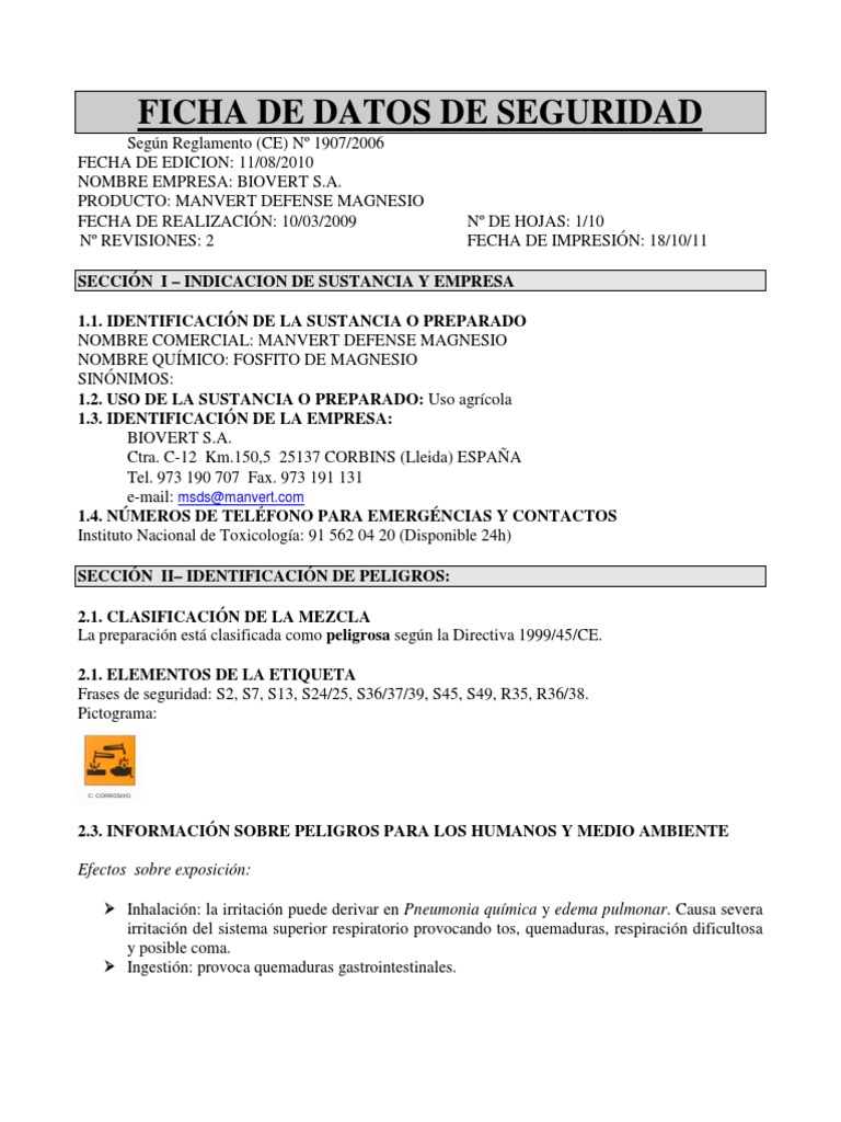 MANVERT DEFENSE MAGNESIO (Fosfito de Magnesio) | PDF | Quemar | Agua