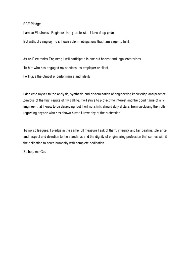 ECE Pledge: Electronics Engineer's Oath | PDF