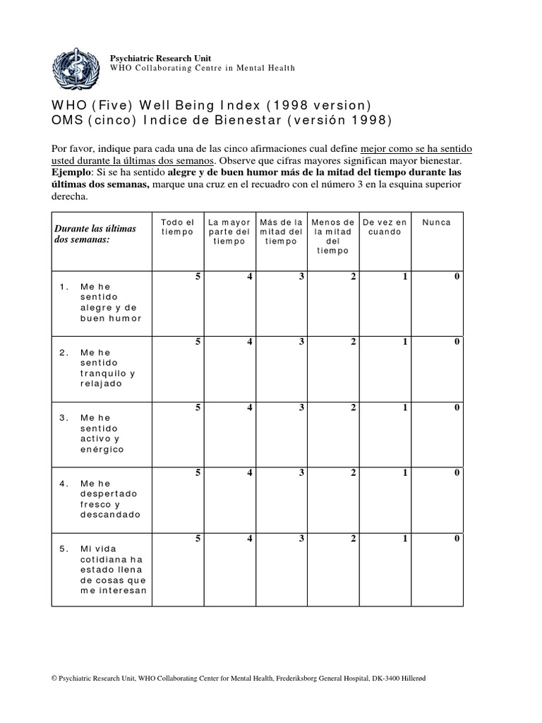 WHO5 Spanish PDF | PDF | Salud y bienestar | Medicina