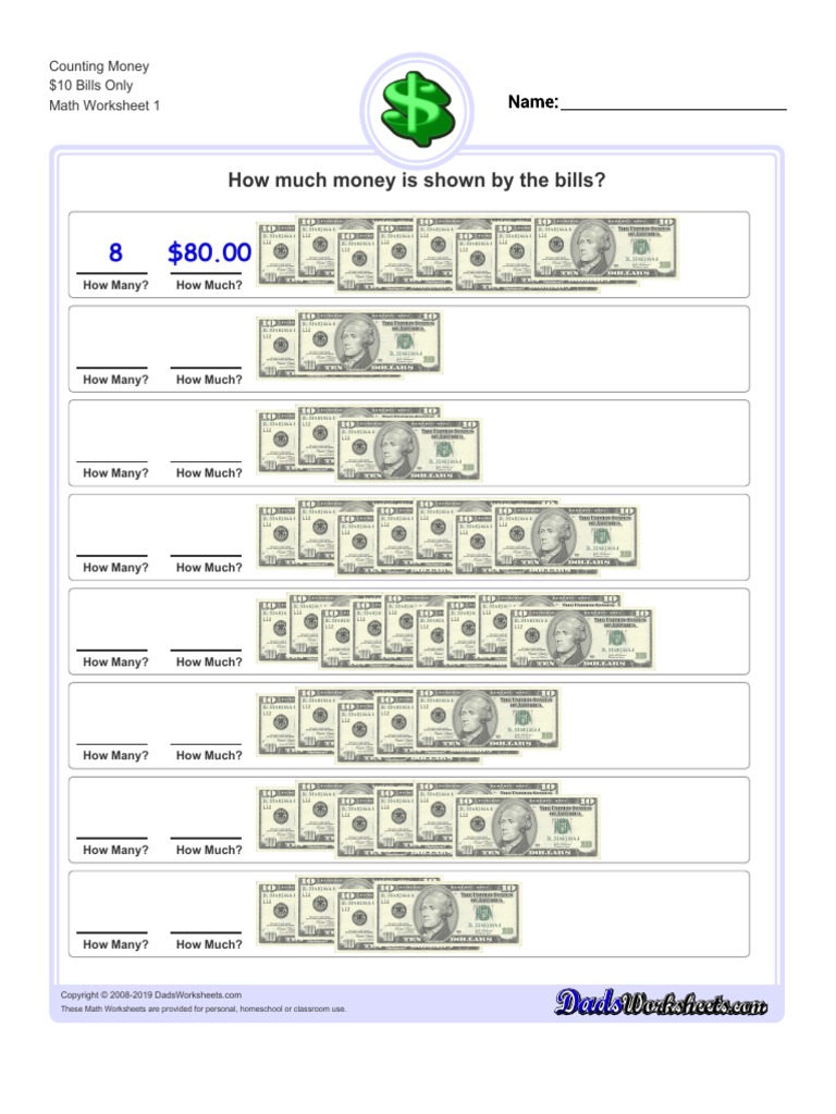 Counting Money Tens Only v1 | PDF