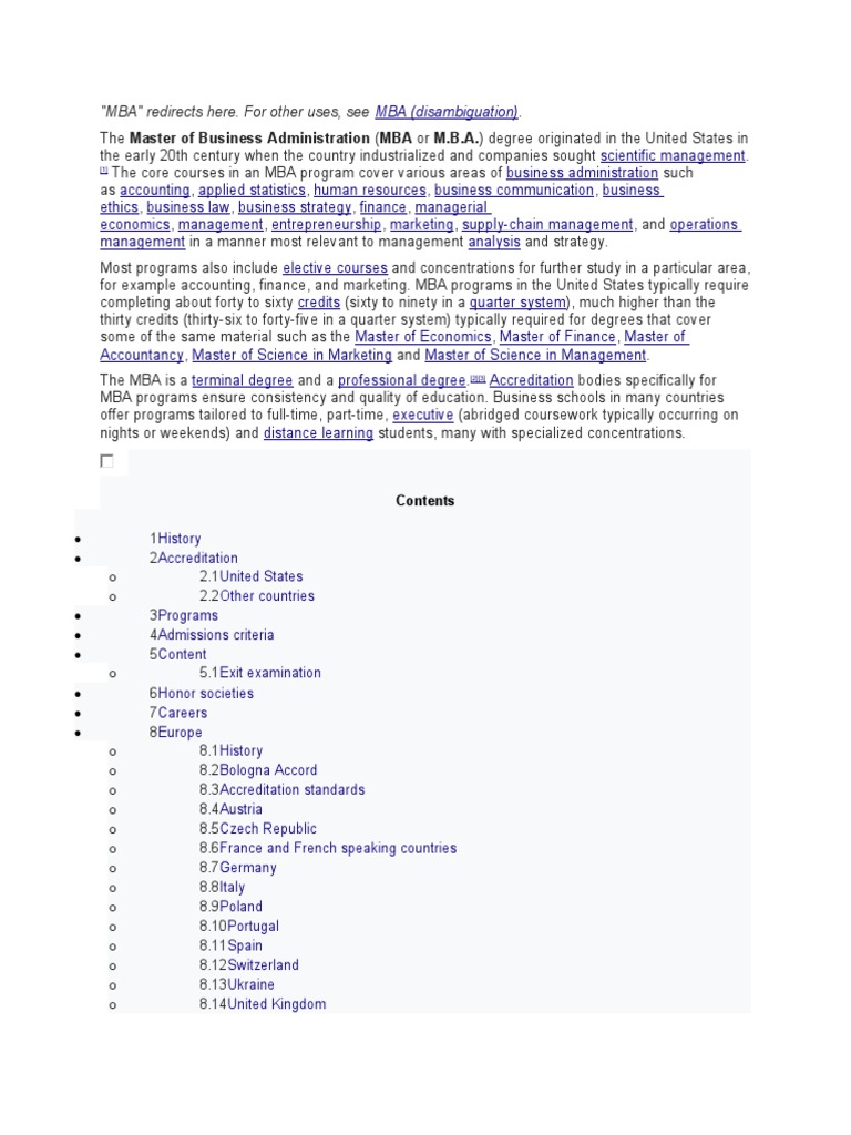 "MBA" Redirects Here. For Other Uses, See | Download Free PDF | Master ...