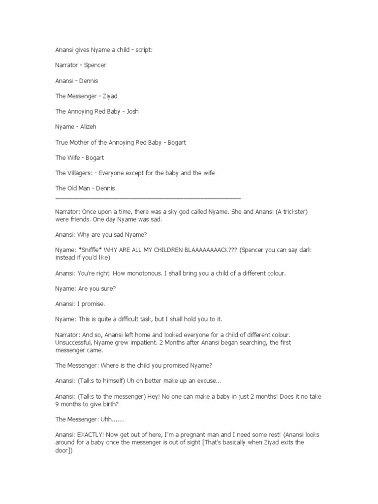 Anansi Gives Nyame A Child | PDF | Anansi