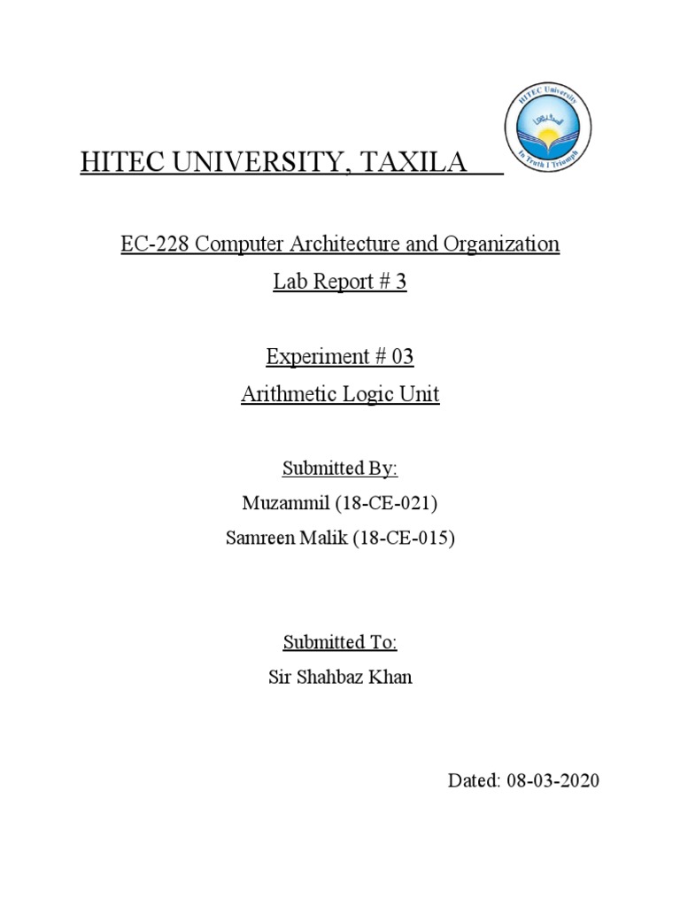 Hitec University, Taxila: EC-228 Computer Architecture and Organization Lab Report # 3 | PDF
