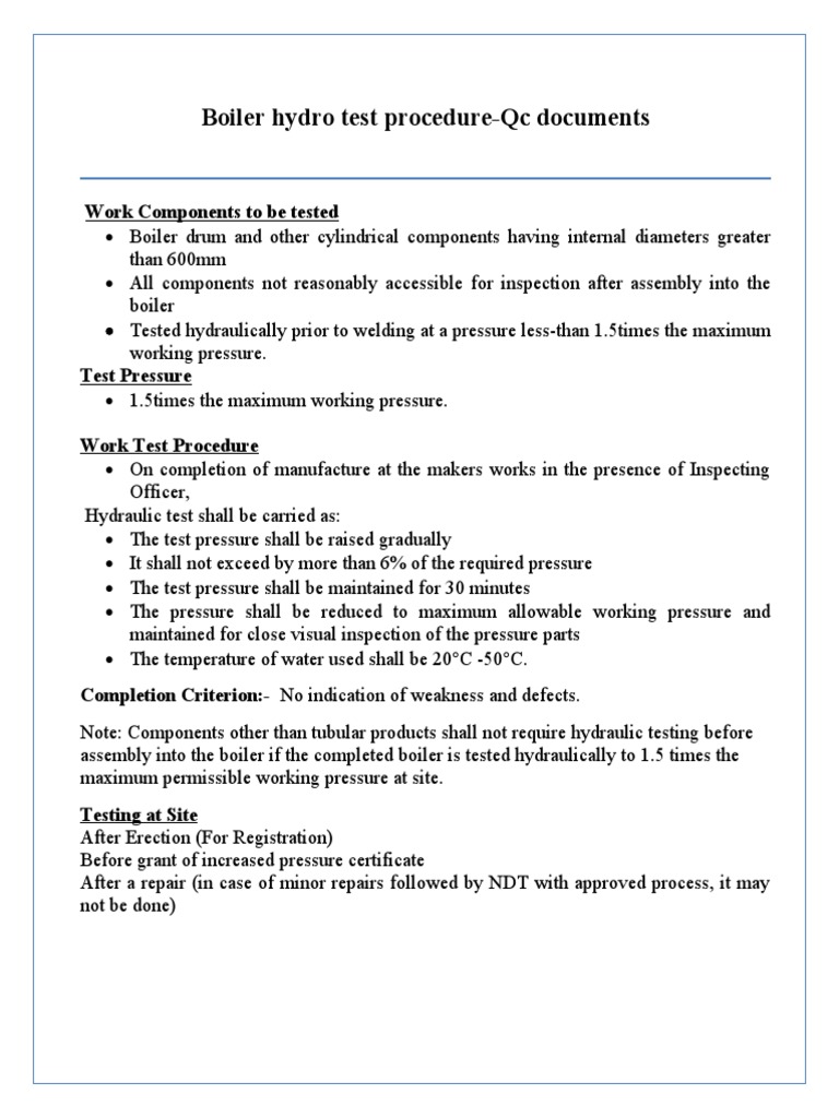 Boiler Hydro Test-Steps | PDF | Boiler | Valve