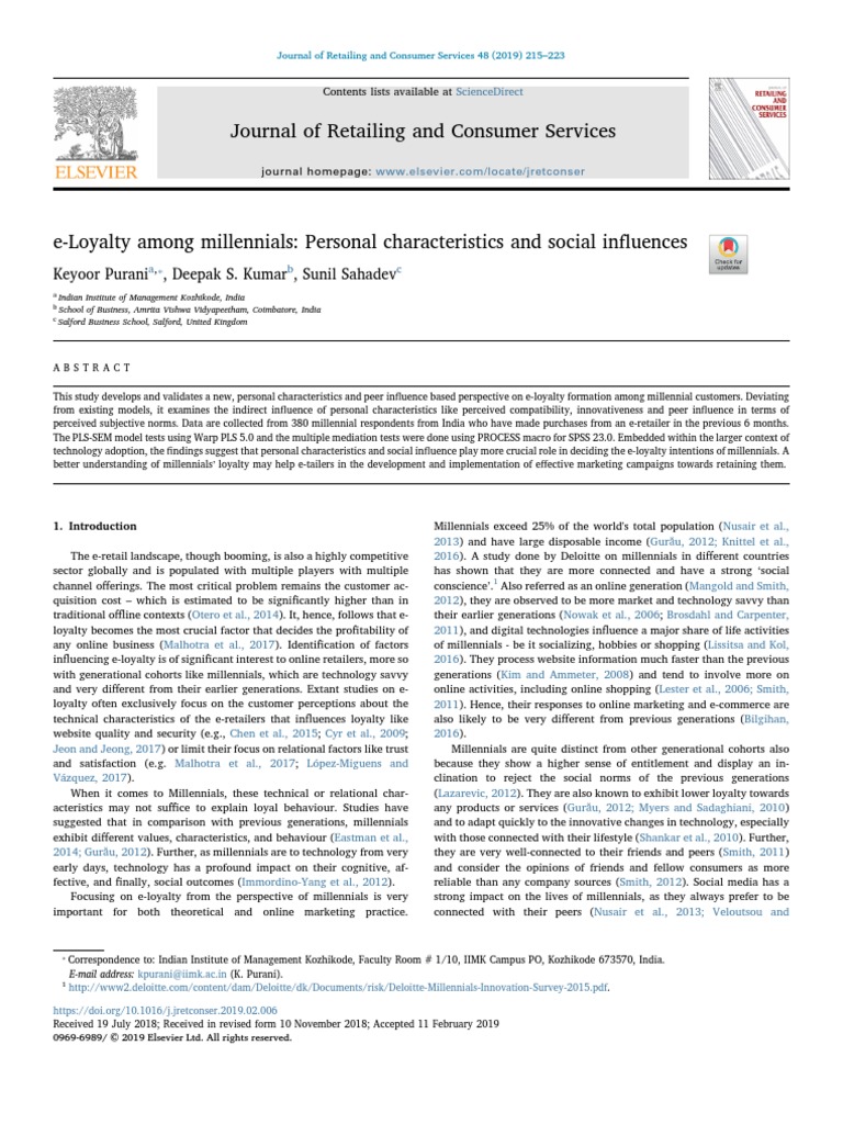 Eloyalty Among Millennials. Personal Characteristics and Social PDF ...