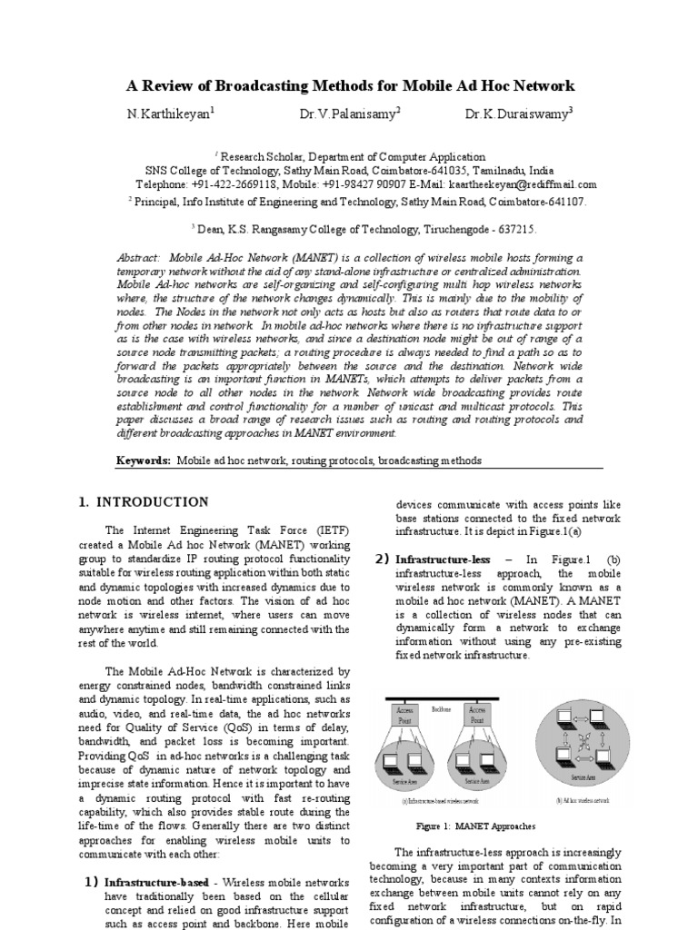 A Review Of Broadcasting Methods For Mobile Ad Hoc Network Pdf Routing Network Topology