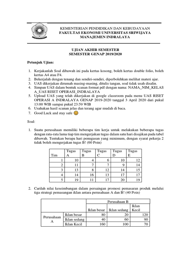 Soal Riset Operasi (UAS) | PDF
