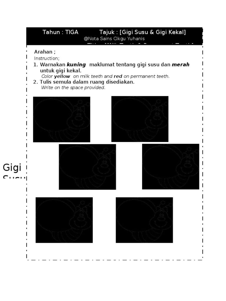 Worksheet Gigi Susu Gigi Kekal
