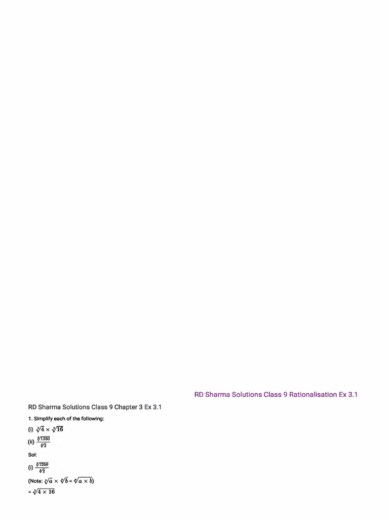 RD Sharma Class 9 Solutions Maths Chapter 3 Rationalisation PDF | PDF