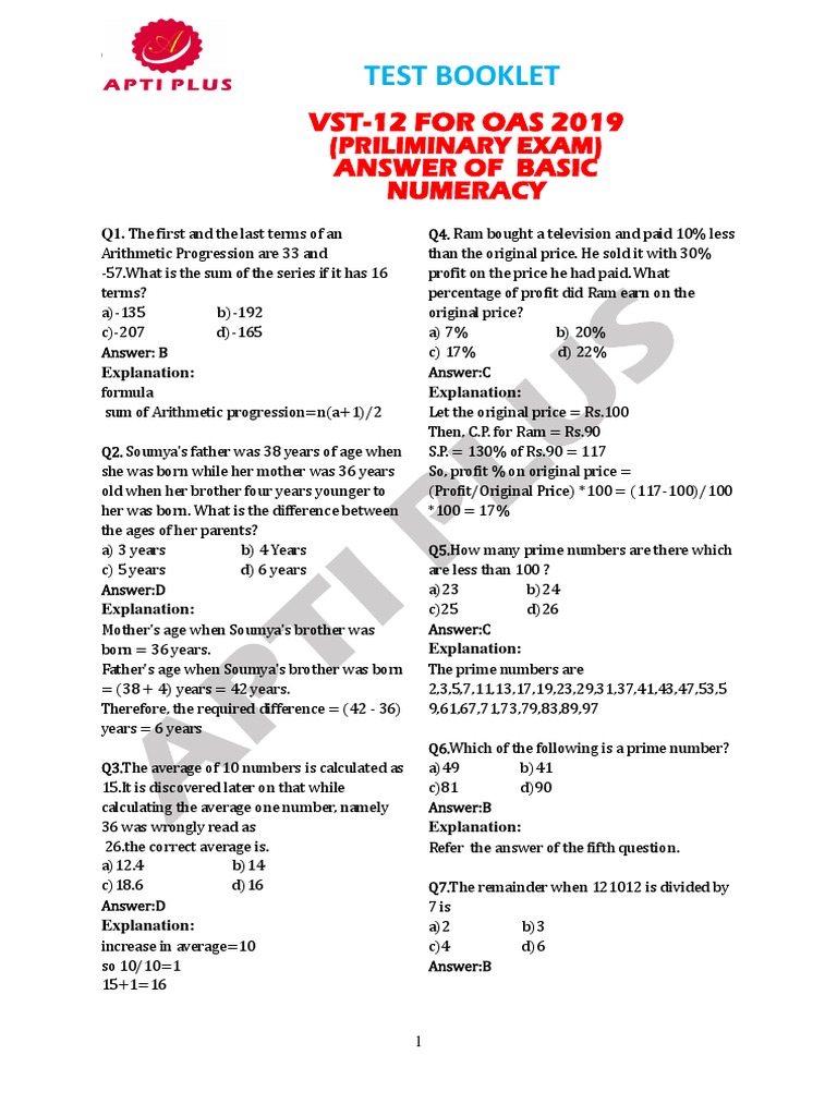 VST-12 (Aptitude) Q&a PDF | PDF | Speed | Numbers