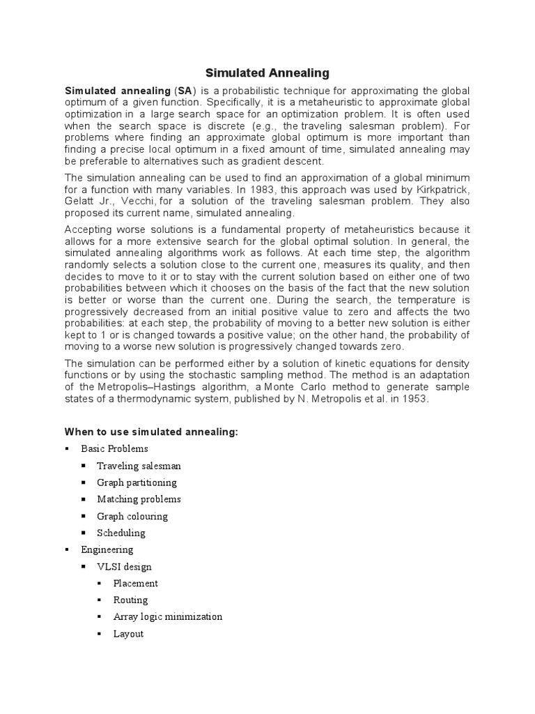 Simulated Annealing: Simulated Annealing (SA) Is A Probabilistic ...