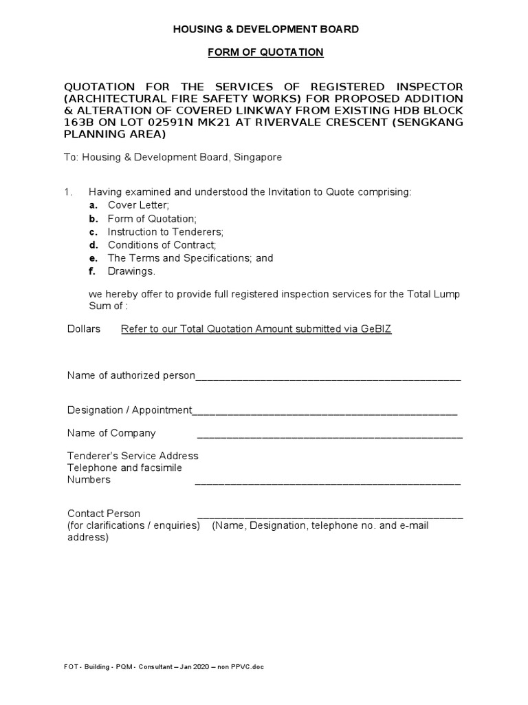 Quotation For The: FOT - Building - PQM - Consultant - Jan 2020 - Non ...