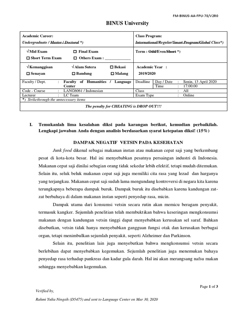 Panduan UTS Bahasa BINUS | PDF | Karier & Perkembangan