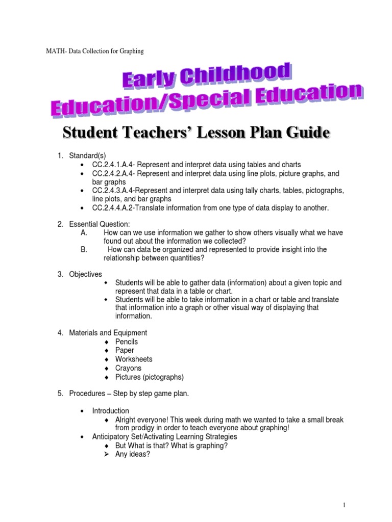 Student Teachers' Lesson Plan Guide: MATH-Data Collection For Graphing ...