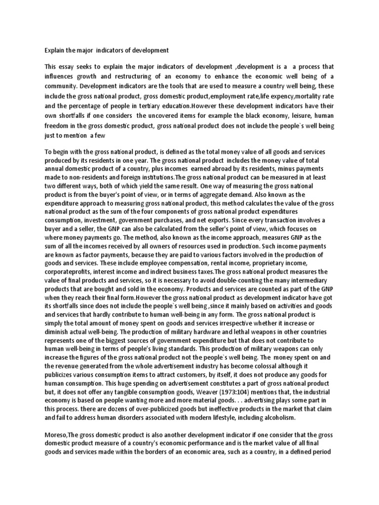 Explain The Major Indicators of Development | PDF | Gross Domestic ...