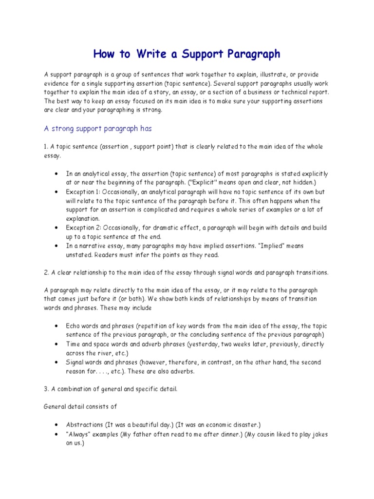 How To Write A Support Paragraph | PDF | Essays | Paragraph
