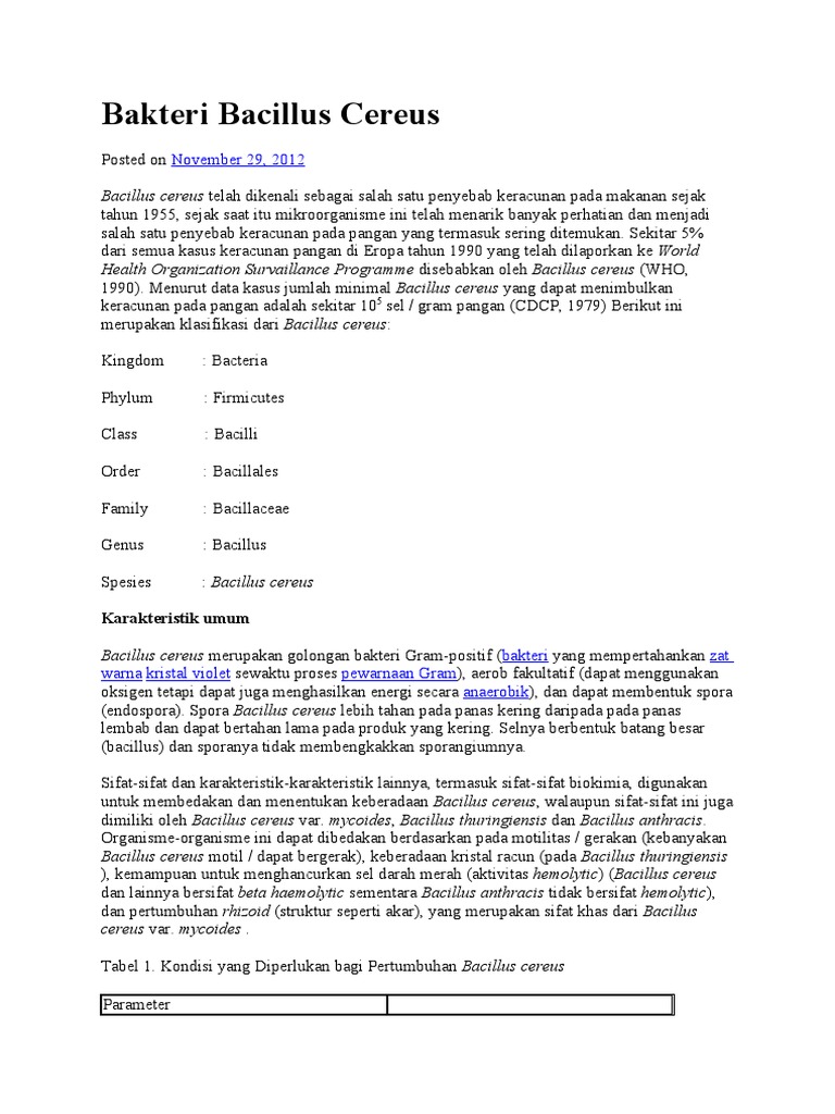 Bakteri Bacillus Cereus | PDF