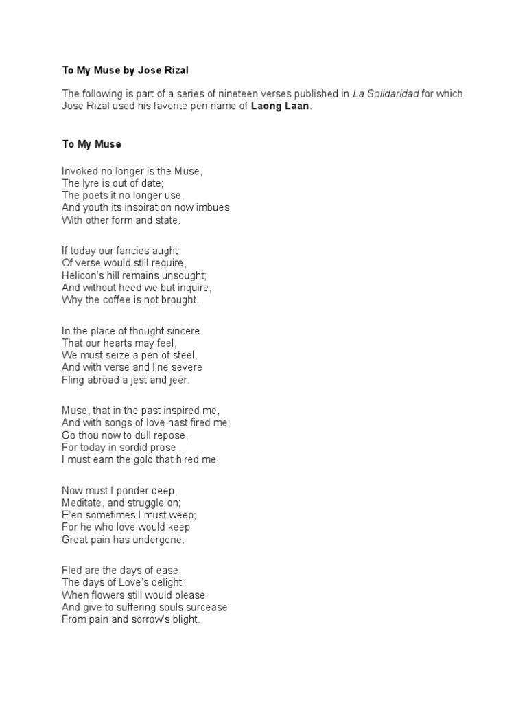 To My Muse by Jose Rizal | PDF
