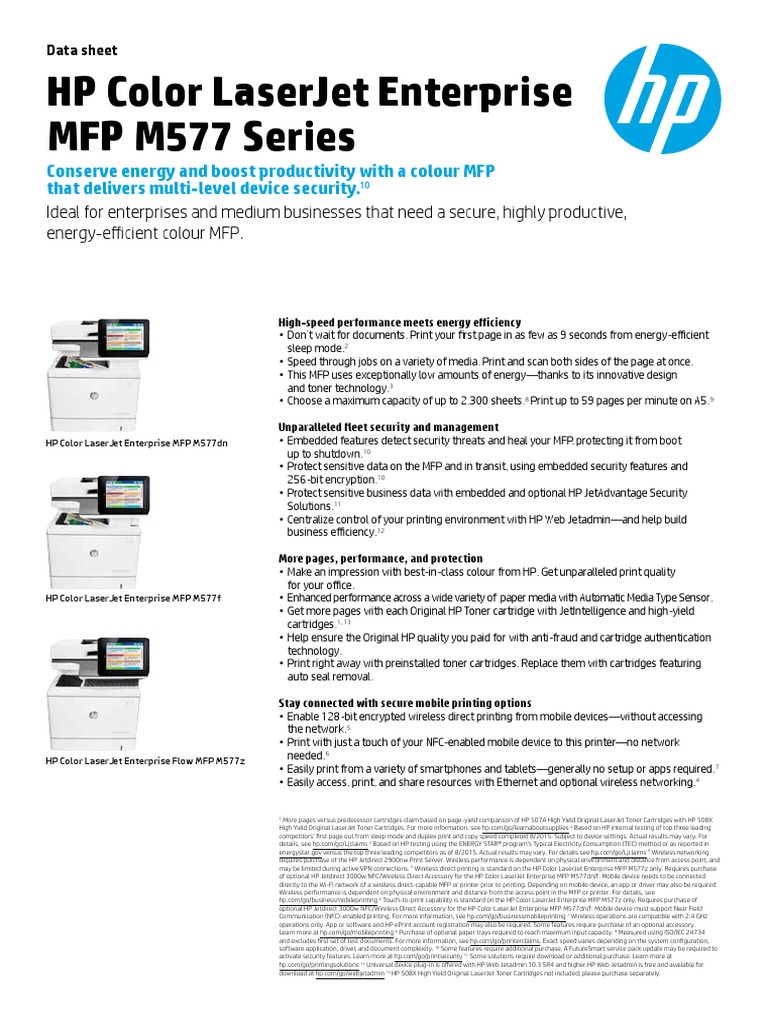 HP Color Laserjet Enterprise MFP M577 Series | PDF | Wi Fi | Operating ...