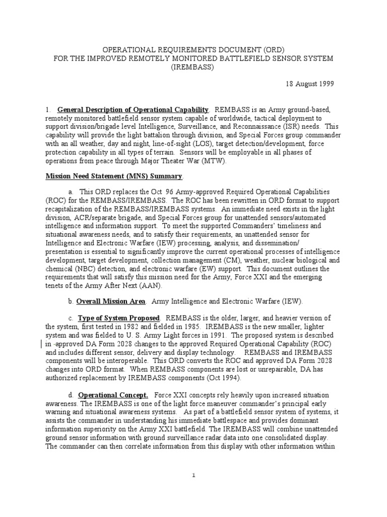 IREMBASS Operational Requirements Document | PDF | Electronic Warfare ...