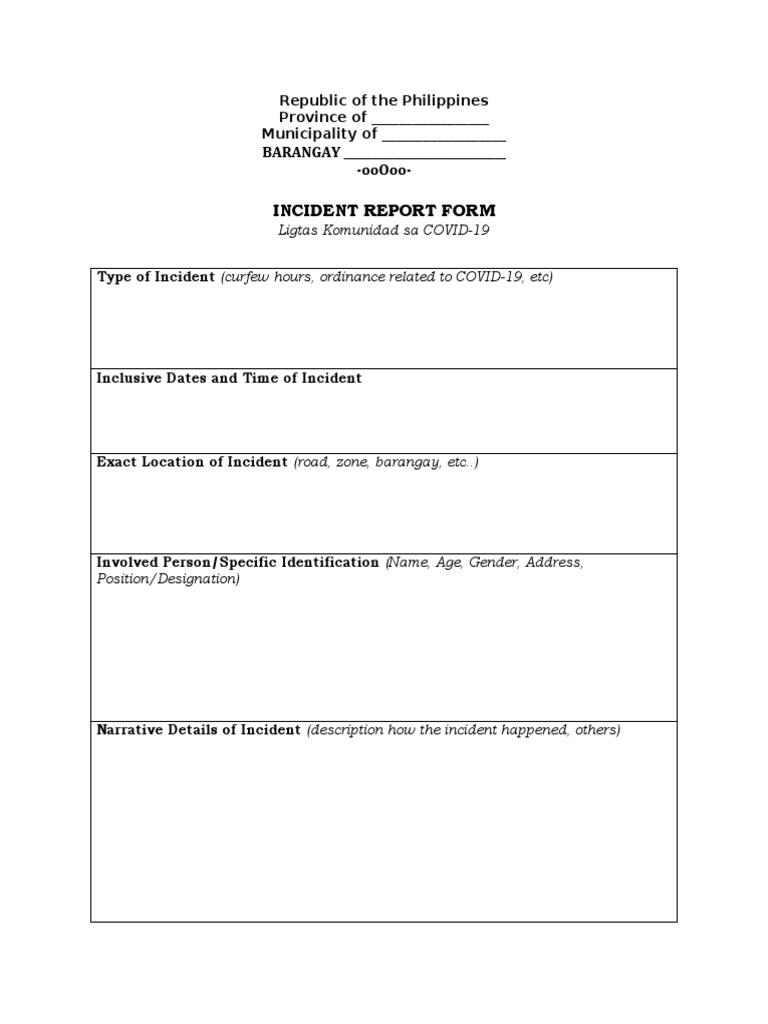Incident Report Form: Barangay - Ooooo | PDF | Social Science