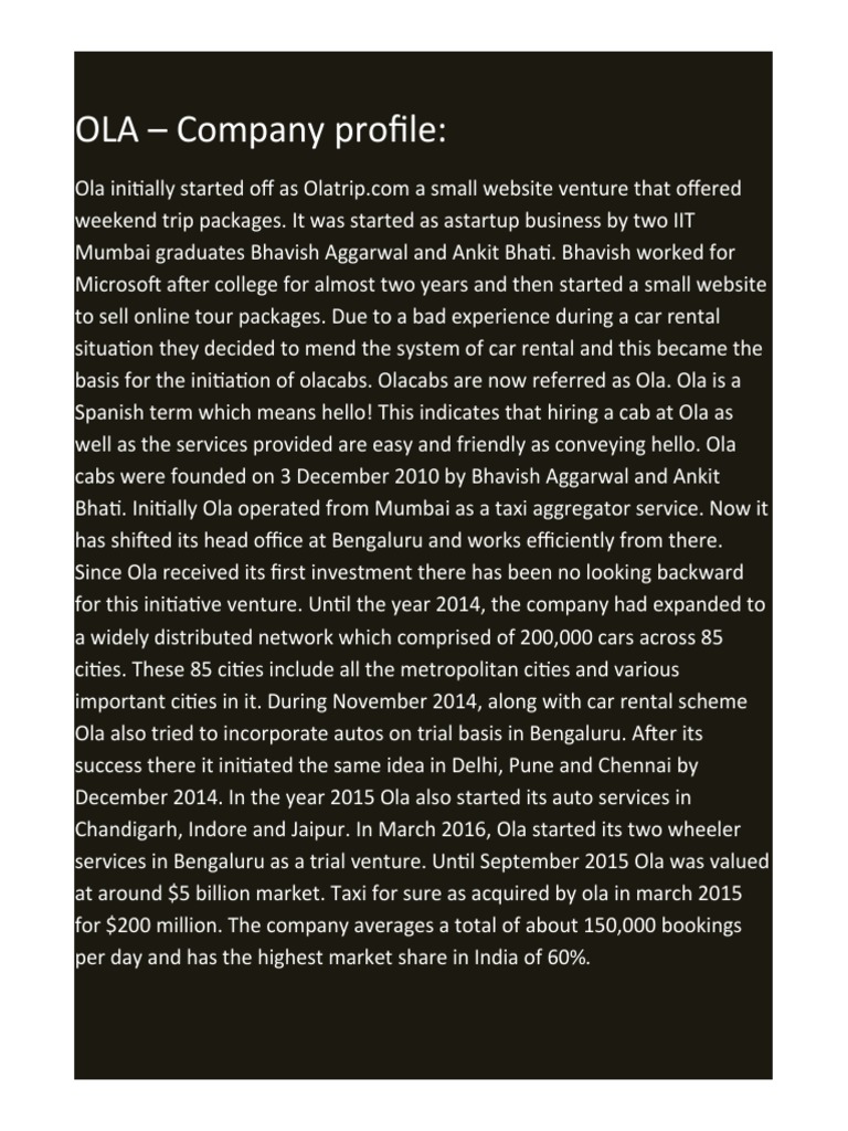 OLA - Company Profile | PDF | Advertising | Economies