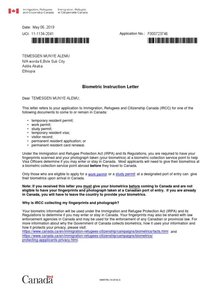 Canada Visa Biometric Instructions | PDF | Government And Personhood ...