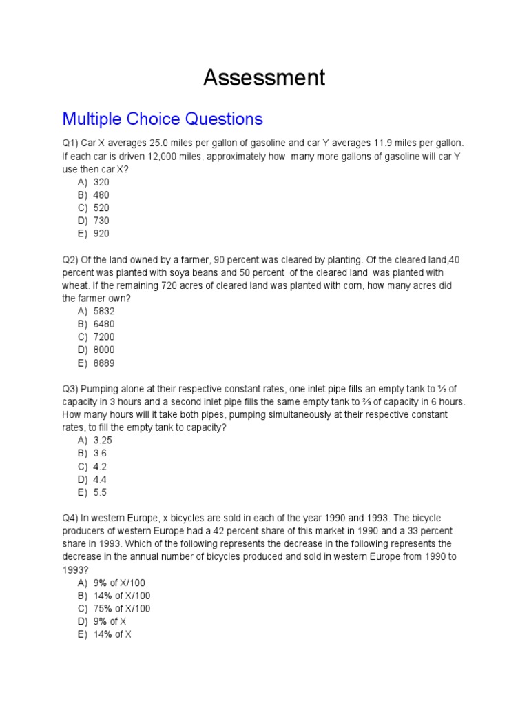 Assessment: Multiple Choice Questions | PDF | Standardized Tests | Dose ...