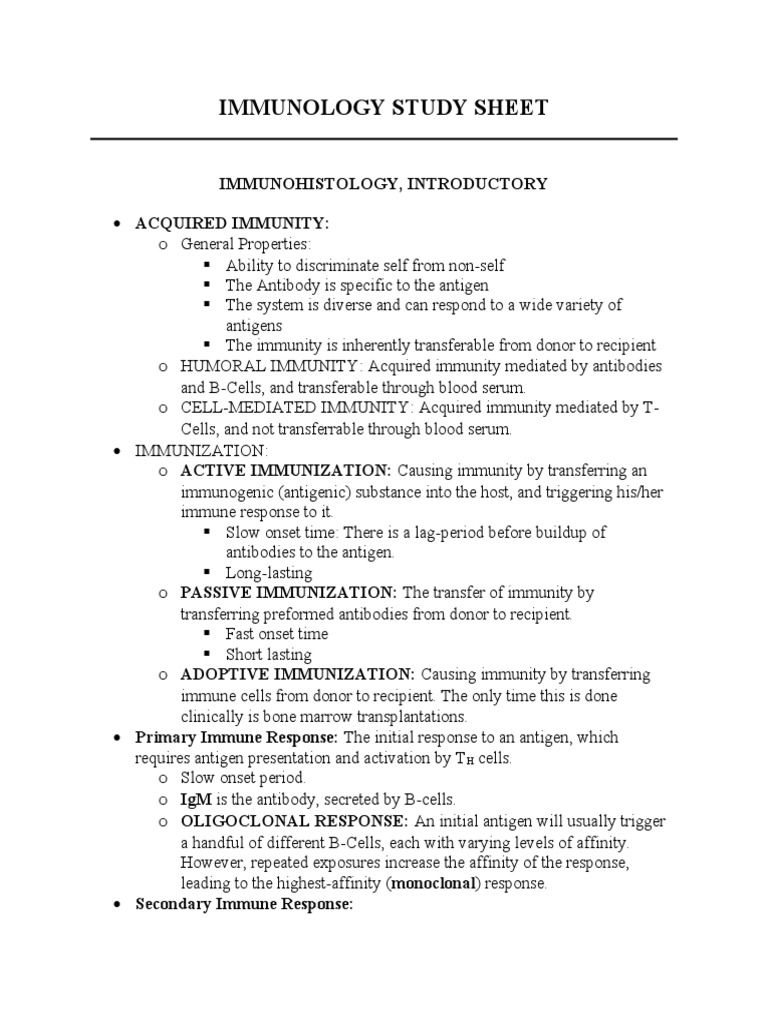 Immunology Study Sheet: Immunohistology, Introductory | PDF | B Cell ...