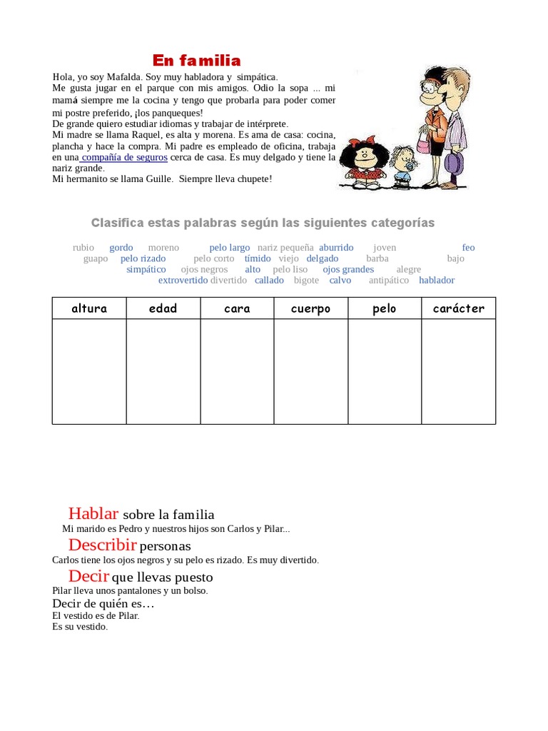 Adjetivos para describir a la familia | PDF