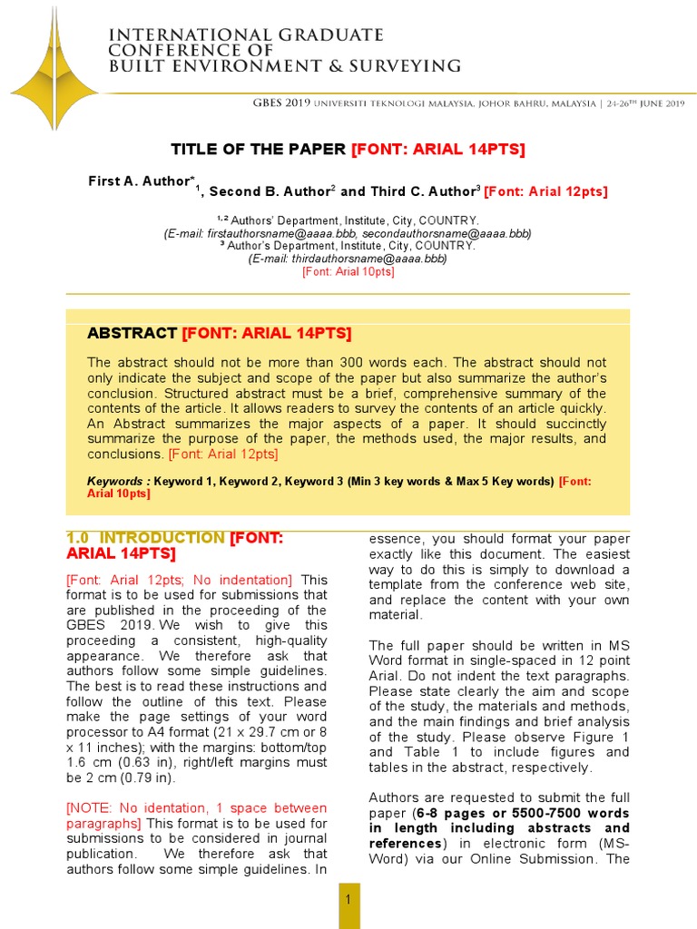 Title of The Paper: (Font: Arial 14Pts) | PDF | Abstract (Summary) | Arial