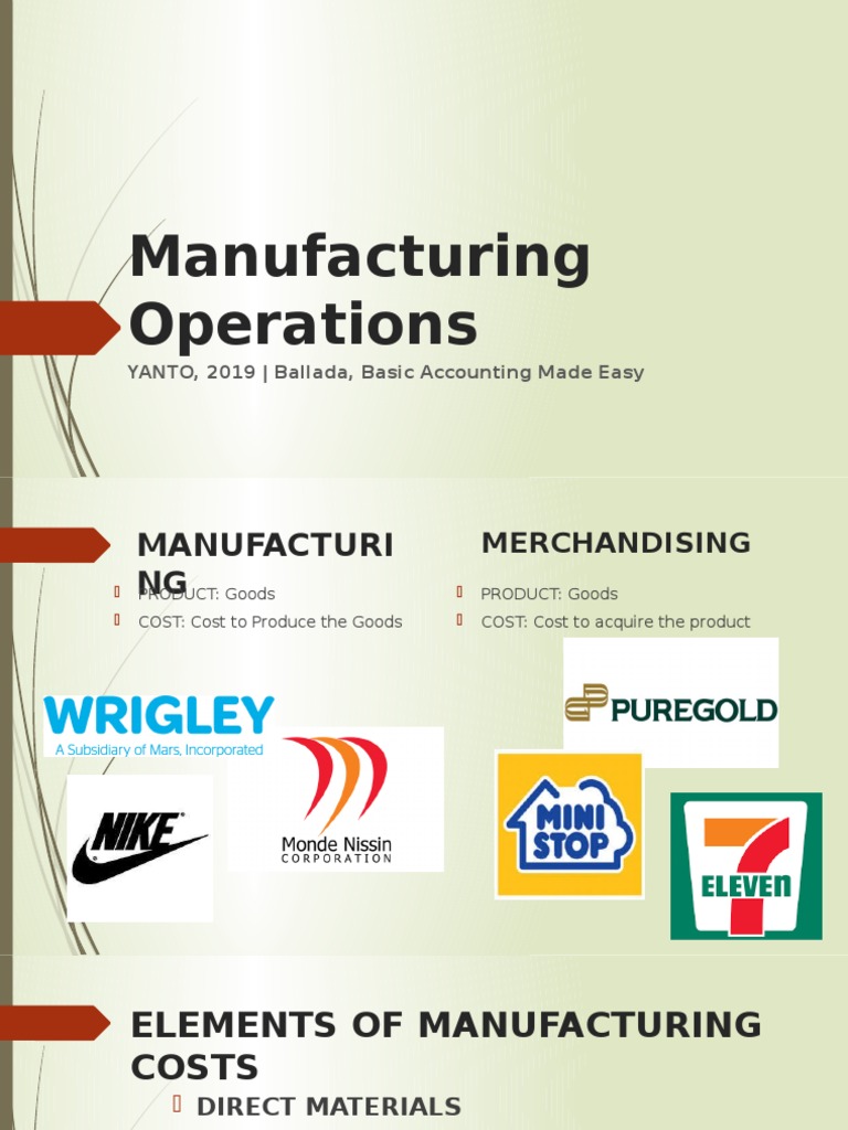 Manufacturing Operations: YANTO, 2019 - Ballada, Basic Accounting Made ...