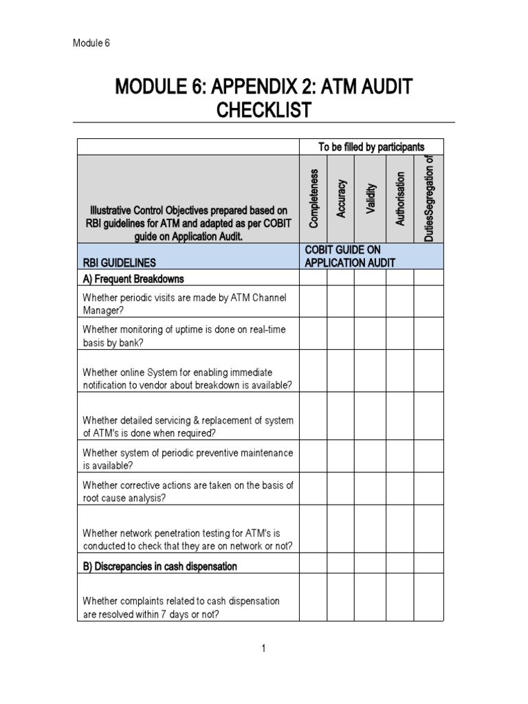 Module 6: Appendix 2: Atm Audit Checklist | PDF | Automated Teller ...