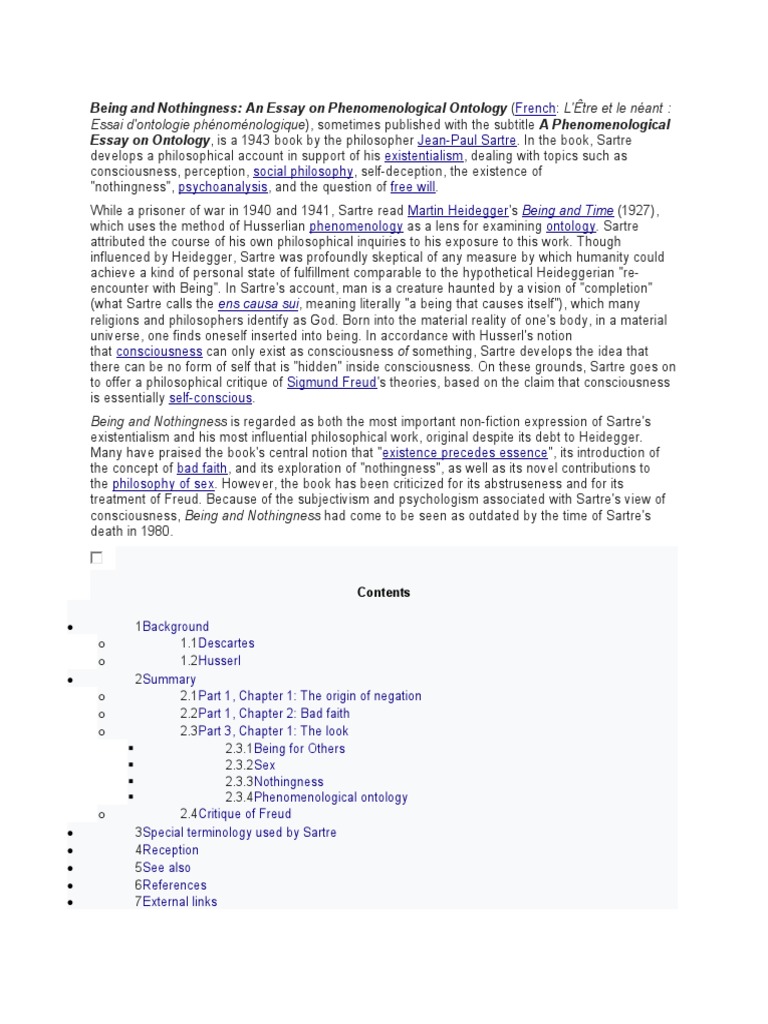 Being and Nothingness | PDF | Phenomenology (Philosophy) | Western ...