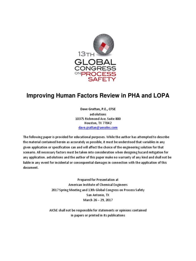 Aesolutions Improving Human Factors Review in PHA and LOPA | PDF ...