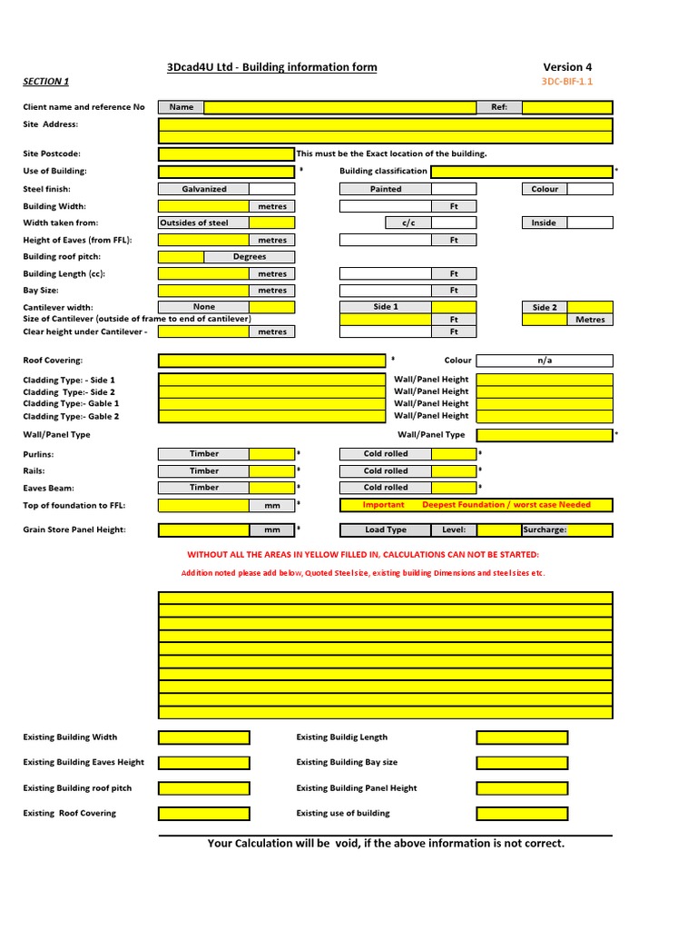 3Dcad4U LTD - Building Information Form: Section 1 | PDF | Wall | Lumber