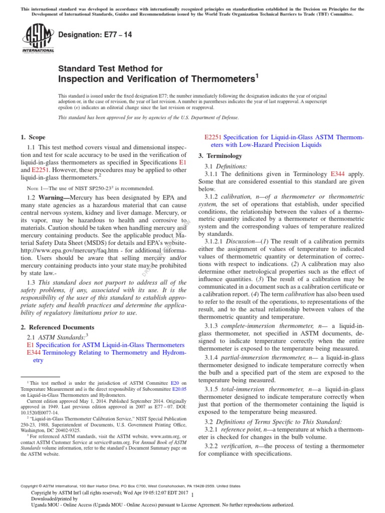 ASTM E77-14 Thermometer Varification | PDF | Thermometer | Temperature