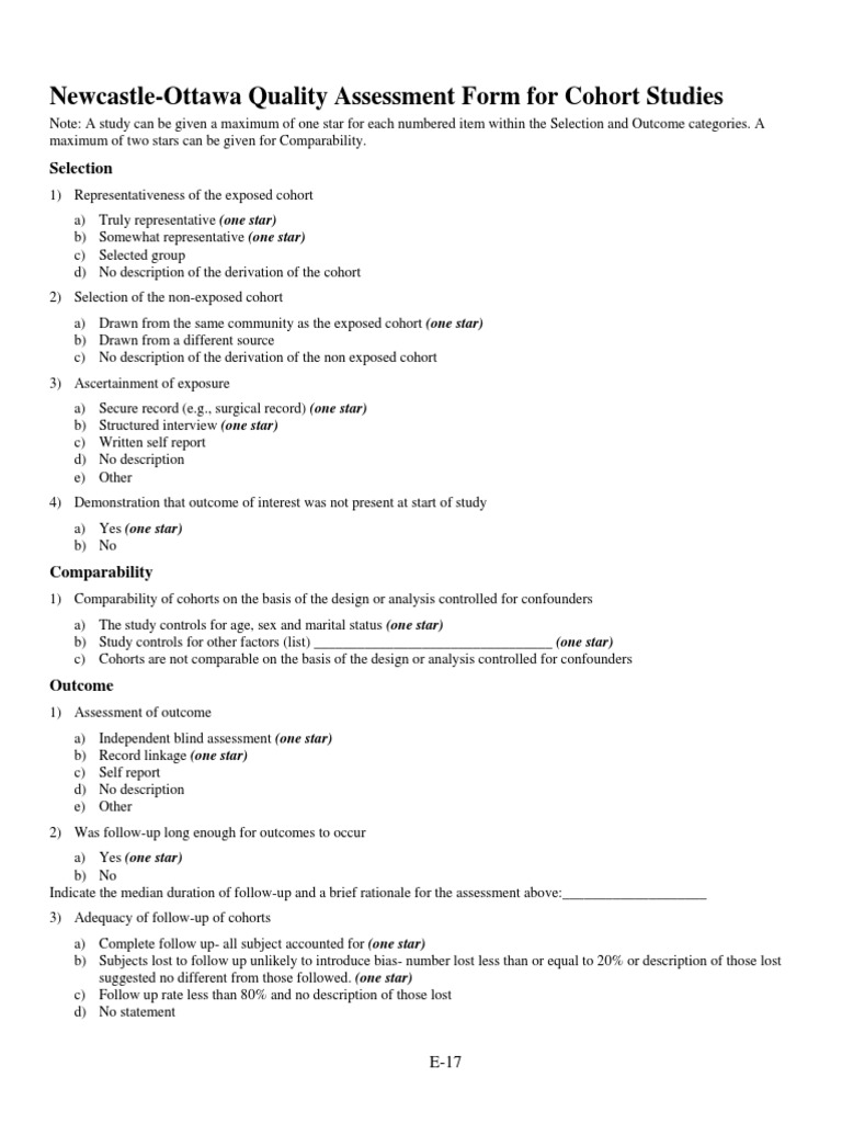 Newcastle-Ottawa Quality Assessment Form For Cohort Studies: Selection ...