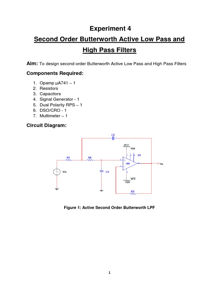 Experiment 4 Second Order Butterworth Active Low Pass and High Pass ...
