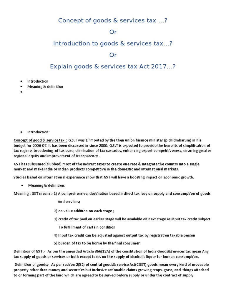 Concept of Goods & Services Tax ? or Introduction To Goods & Services ...