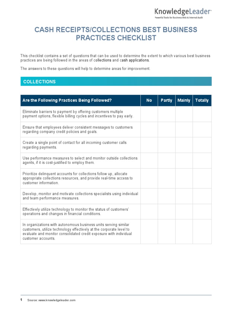 Cash Receipts and Collections Best Practices Checklist | PDF | Payments ...