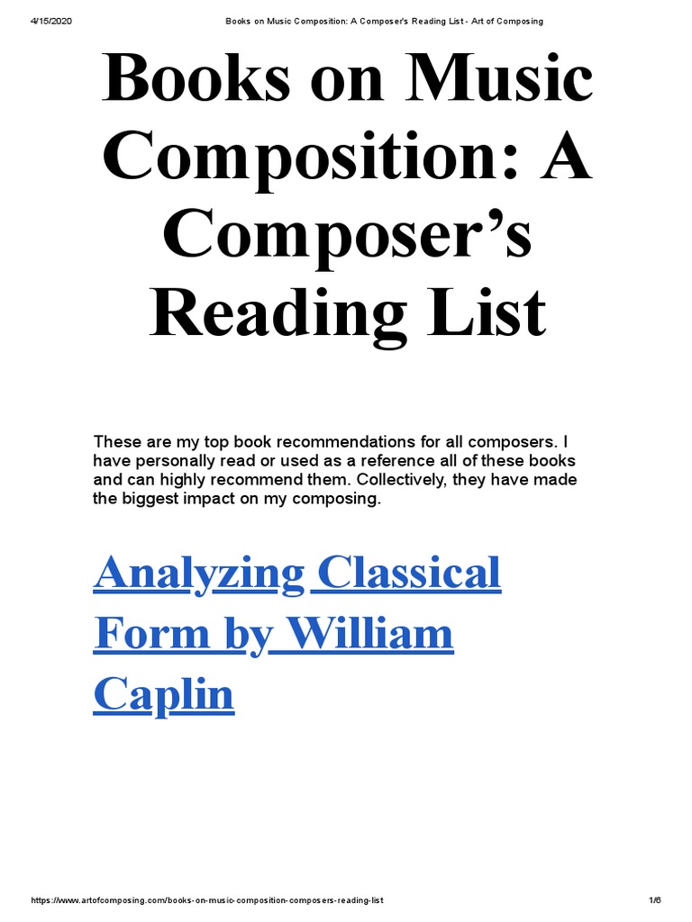 Books On Music Composition - A Composer's Reading List - Art of ...
