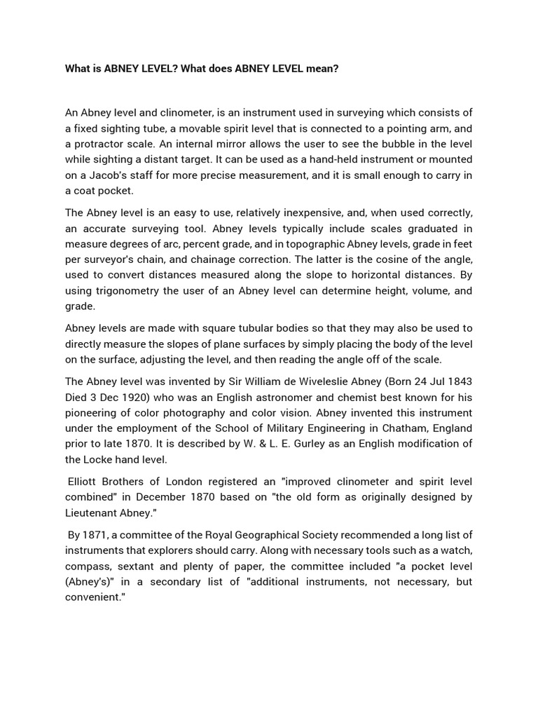 What Is ABNEY LEVEL | PDF | Geomatics | Geography
