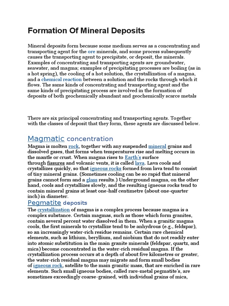 Material of Mineral Deposits | PDF | Magma | Igneous Rock