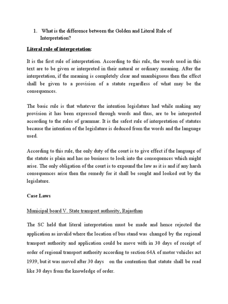 Golden and Literal Rule of Interpretation | PDF | Plain Meaning Rule ...