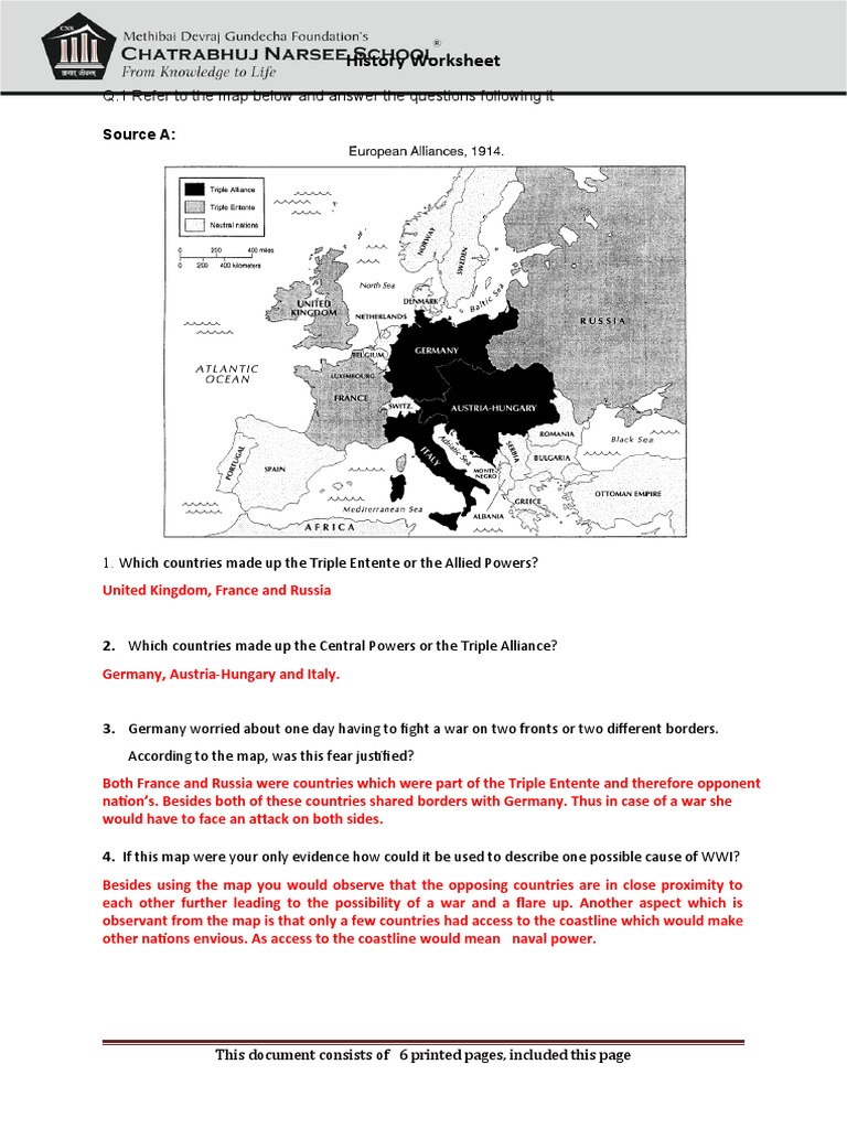 History Worksheet: Source A | PDF | Allies Of World War I | Violent ...