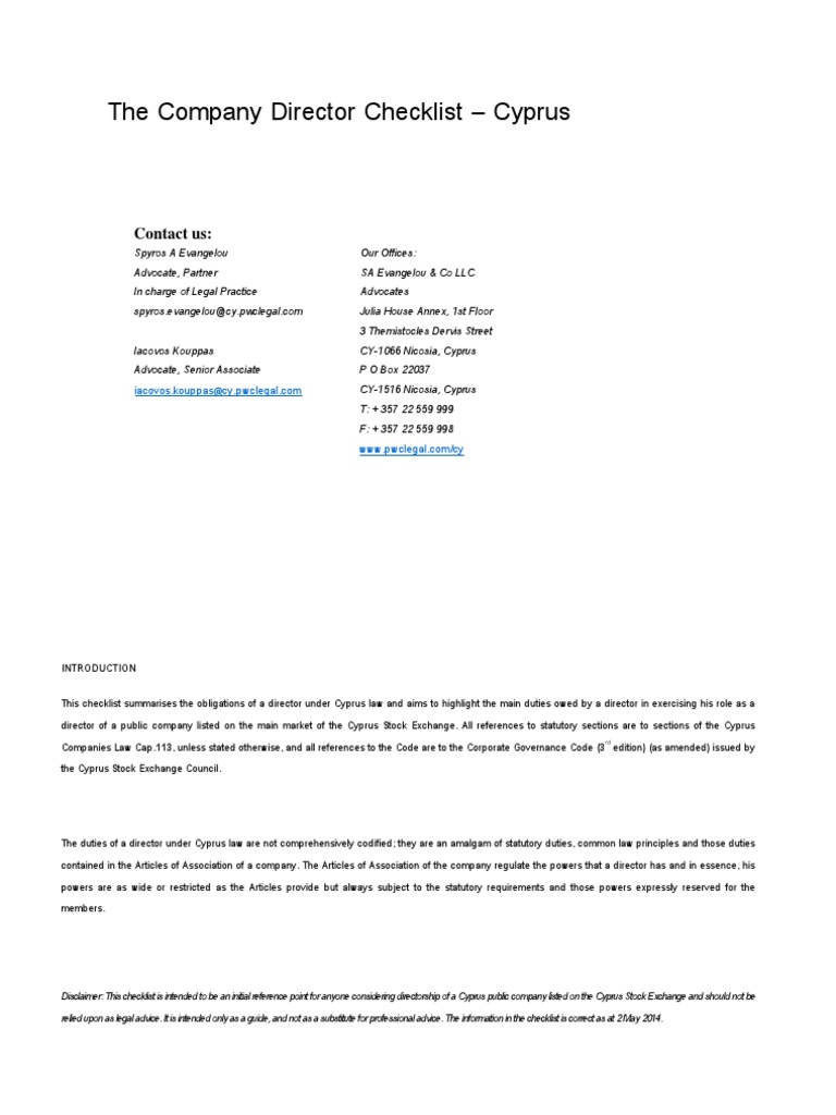 PWC Directors' Duties Checklist PDF | PDF | Insider Trading | Board Of ...