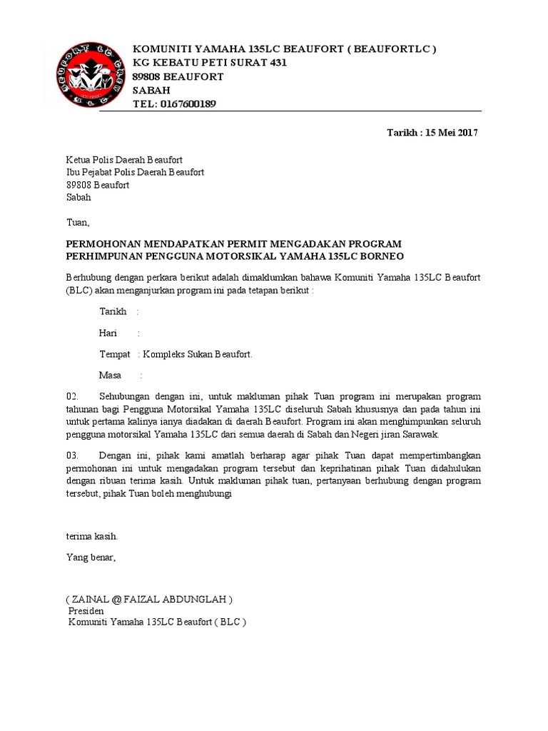 CONTOH Permohonan Permit | PDF