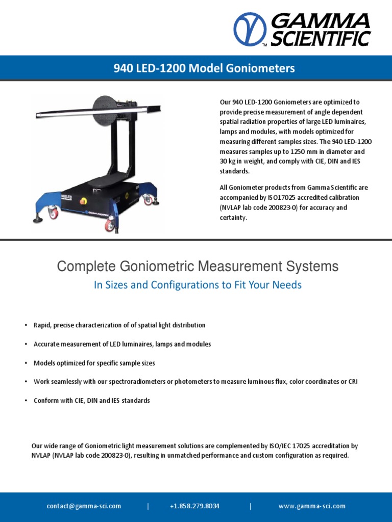 940 LED-1200 Model Goniometers: Complete Goniometric Measurement ...
